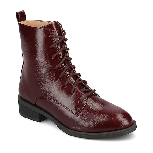 Journee Collection Womens Vienna Lace Up Stacked Heel Booties - Oxblood
