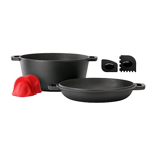 MegaChef Cast Iron 2-In-1 Dutch Oven and Skillet  One Size  Black