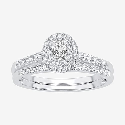 Click here for Oval 1/2 CT.T.W. Natural Diamond Side Stone Halo B... prices