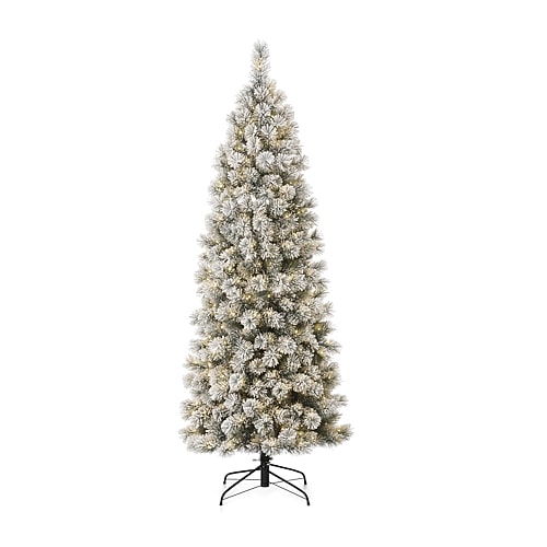 Click here for Glitzhome 7 1/2 Foot Pre-Lit Flocked Pine Christma... prices