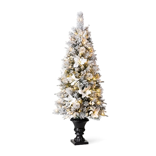 Click here for Glitzhome 5 Foot Pre-Lit Flocked Pine Christmas Tr... prices