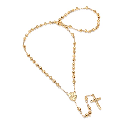 Click here for Mens 18K Gold over Stainless Steel Cross Rosary Ne... prices
