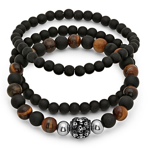 Click here for Mens 3-pc. Black Lava & Tigers Eye Bead Bracelet S... prices