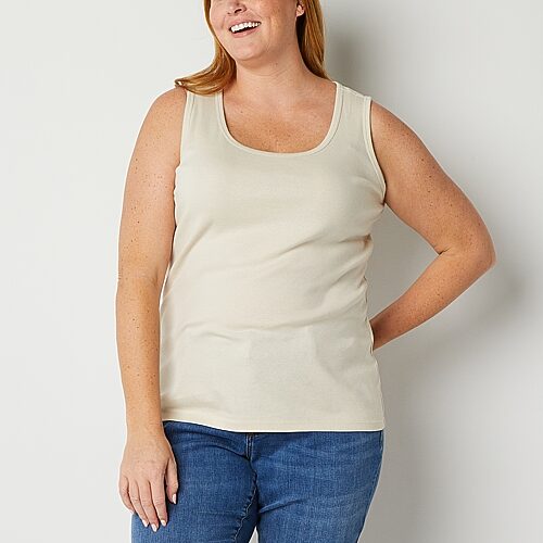 Click here for St. Johns Bay Womens Plus Scoop Neck Sleeveless Ta... prices