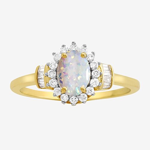 Click here for Gemstone & 1/4 C.T. T.W. Diamond 10K Gold Oval Hal... prices
