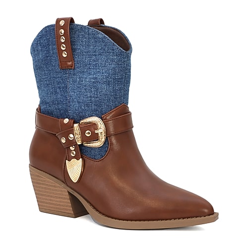 Click here for Yoki Womens Stacked Heel Booties  6 Medium  Blue prices
