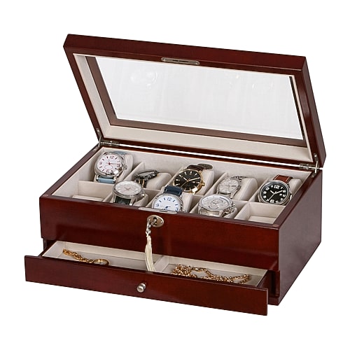 Click here for Mele & Co. Christo Glass Top Wooden Watch Box - Br... prices