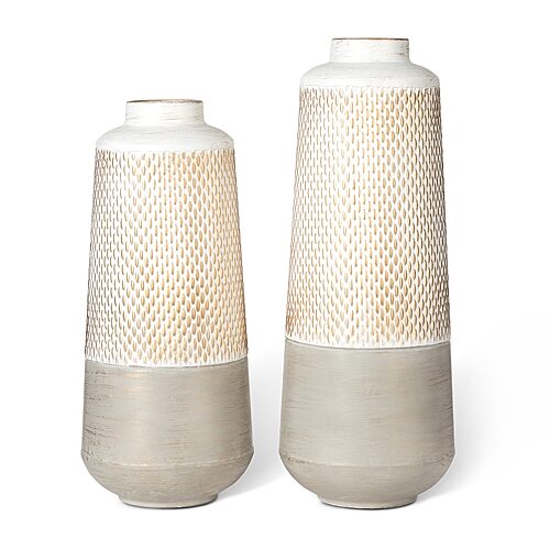 Glitzhome Modern Farmhouse - Modern Industrial Textured Table Vases  Set of 2 - Gold-Tone  Gray