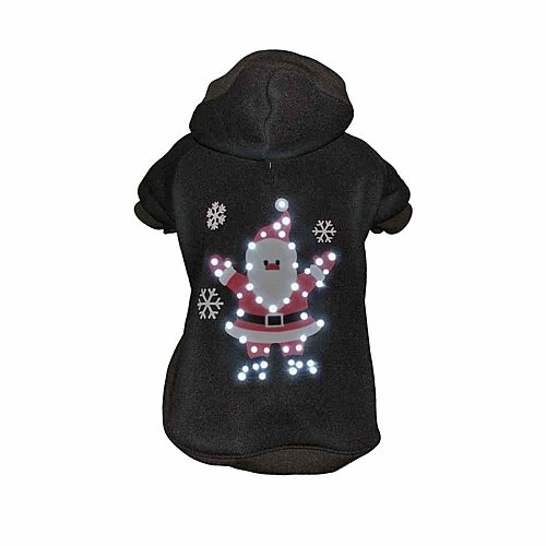 The Pet Life LED Lighting Juggling Santa Hooded Sweater Pet Costume  One Size  Black