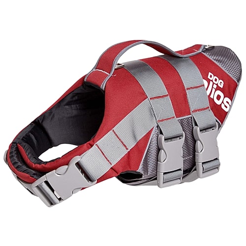 The Pet Life Helios Splash-Explore Outer Performance 3M Reflective and Adjustable Buoyant Dog Harness and Life Jacket  One Size  Red