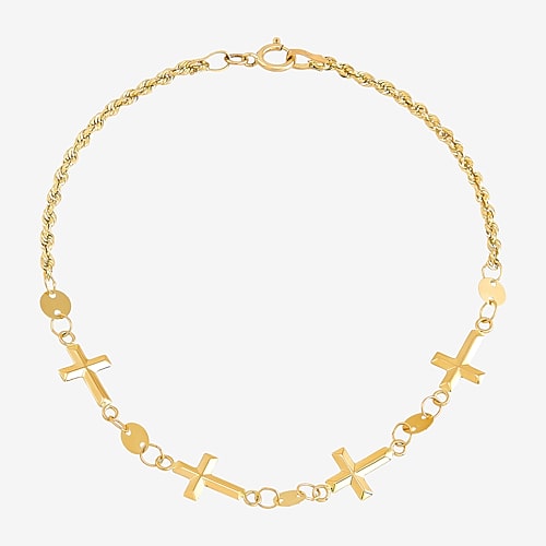 Click here for Womens 14K Gold Hollow Cross 7 Inch Link Bracelet... prices