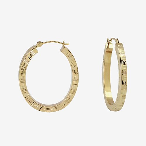 Click here for 14K Yellow Gold Diamond-Cut Oval Hoop Earrings  On... prices