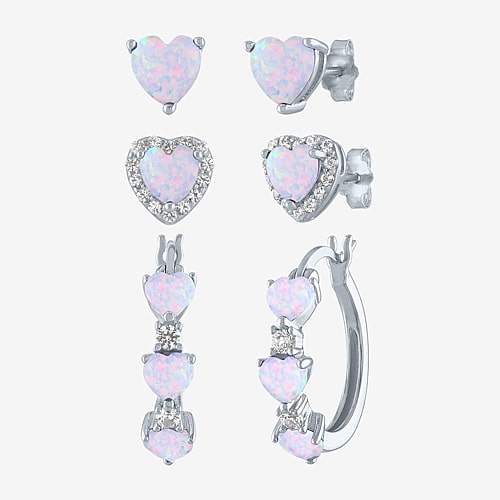 Click here for Gemstone Sterling Silver Heart 3 Pair Earring Set... prices