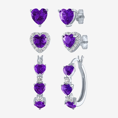 Click here for Gemstone Sterling Silver Heart 3 Pair Earring Set... prices