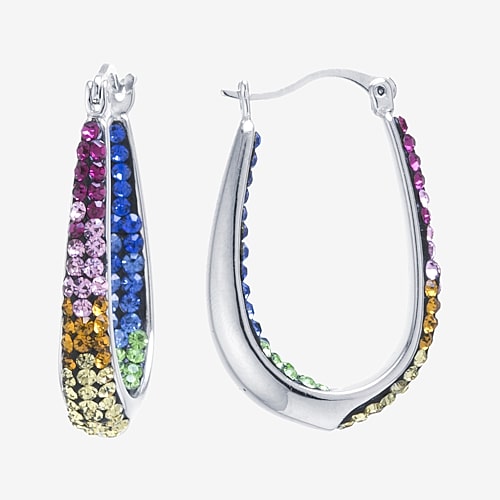 Click here for Sparkle Allure Womens Crystal 31.7mm Oval Hoop Ear... prices