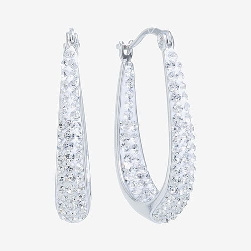 Click here for Sparkle Allure Womens Crystal 31.7mm Oval Hoop Ear... prices