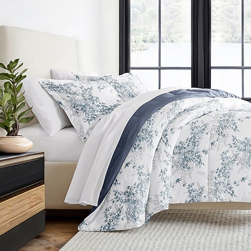 Ienjoy Home Bamboo Leaves Blue Pattern Comforter Sets