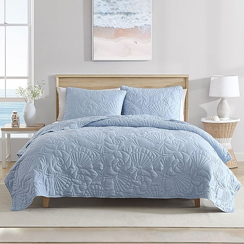 Carribbean Joe Shell Outline 2-Piece Quilt Set  Twin - Blue