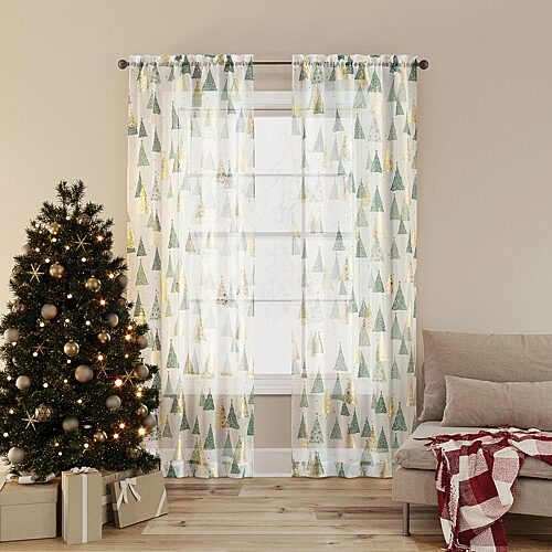Click here for Balsam Christmas Tree Sheer Rod Pocket Curtain Pan... prices