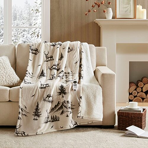 Click here for Woolrich Print Plush To Sherpa Heated Throw Heated... prices