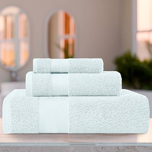 SUPERIOR Aria Collection | 100 Turkish Cotton 3-pc. Quick Dry Solid Bath Towel Set  One Size  Blue