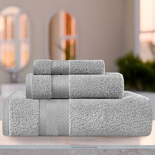 SUPERIOR Aria Collection | 100 Turkish Cotton 3-pc. Quick Dry Solid Bath Towel Set  One Size  Gray