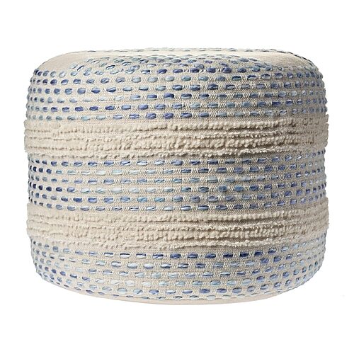 LR Home Eleanor 14 Handmade Cotton Blend Pouf  One Size  Blue