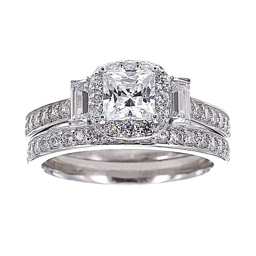 Click here for DiamonArt Cubic Zirconia Sterling Silver 3-Stone B... prices