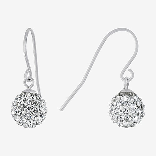 Click here for Sterling Silver 8mm Clear Pave Crystal Ball Drop E... prices
