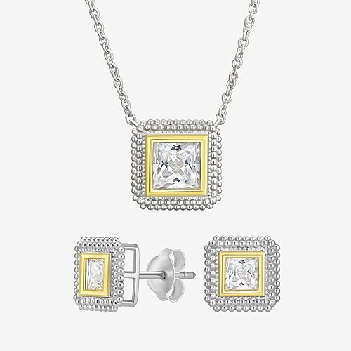 Click here for Womens Cubic Zirconia 10K Gold Sterling Silver Squ... prices