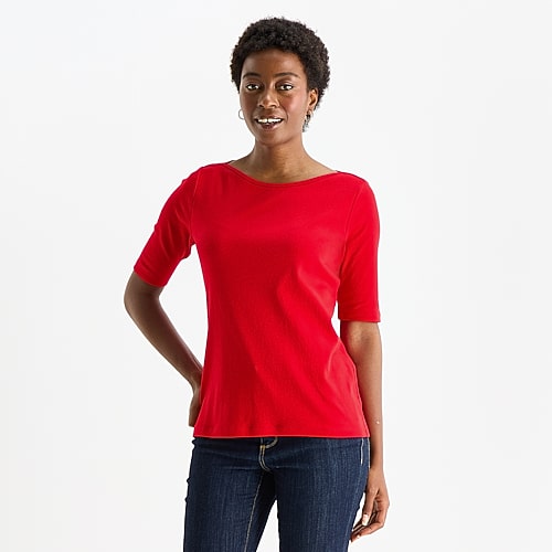Click here for St. Johns Bay Womens Boat Neck Elbow Sleeve T-Shir... prices