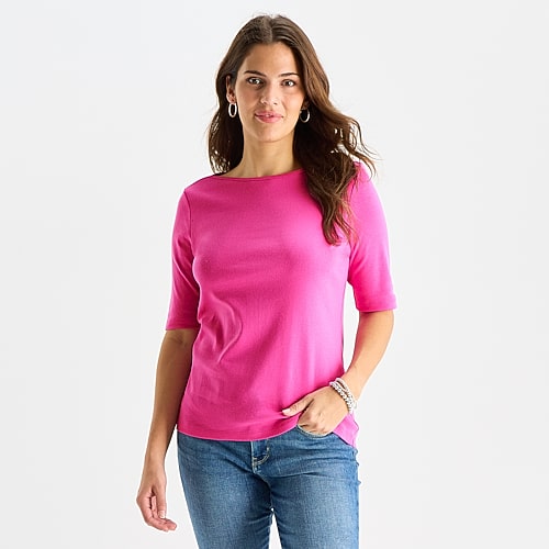 Click here for St. Johns Bay Womens Boat Neck Elbow Sleeve T-Shir... prices