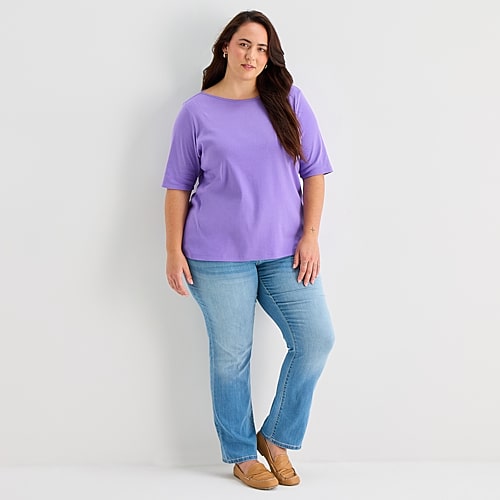 Click here for St. Johns Bay Womens Plus Boat Neck Elbow Sleeve T... prices