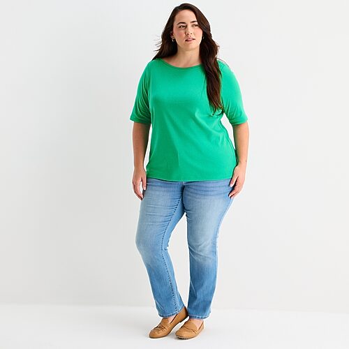Click here for St. Johns Bay Womens Plus Boat Neck Elbow Sleeve T... prices