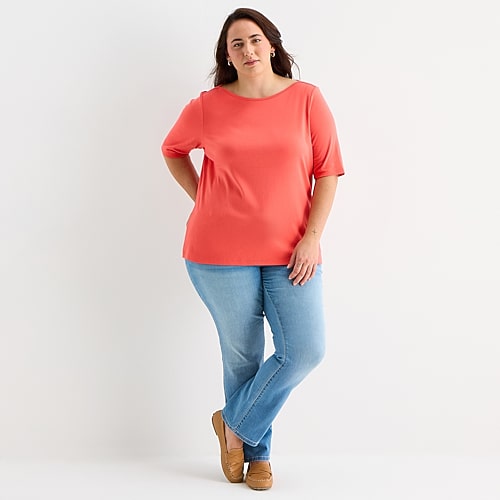 Click here for St. Johns Bay Womens Plus Boat Neck Elbow Sleeve T... prices