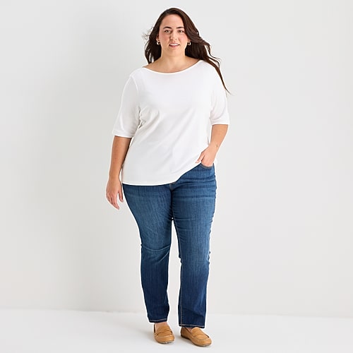 Click here for St. Johns Bay Womens Plus Boat Neck Elbow Sleeve T... prices