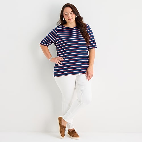 Click here for St. Johns Bay Womens Plus Boat Neck Elbow Sleeve T... prices