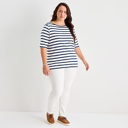 Click here for St. Johns Bay Womens Plus Boat Neck Elbow Sleeve T... prices