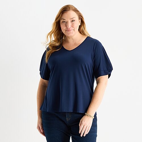 Click here for Liz Claiborne Womens Plus V Neck Short Sleeve Blou... prices