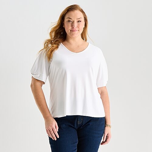 Click here for Liz Claiborne Womens Plus V Neck Short Sleeve Blou... prices