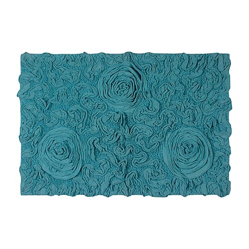 Home Weavers Bell Flower Bath Rug  21 x 34 - Blue