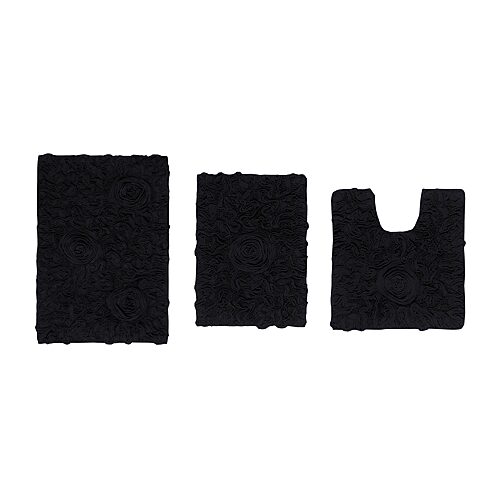 Home Weavers Bell Flower 3-Pc. Bath Rug Set - Black