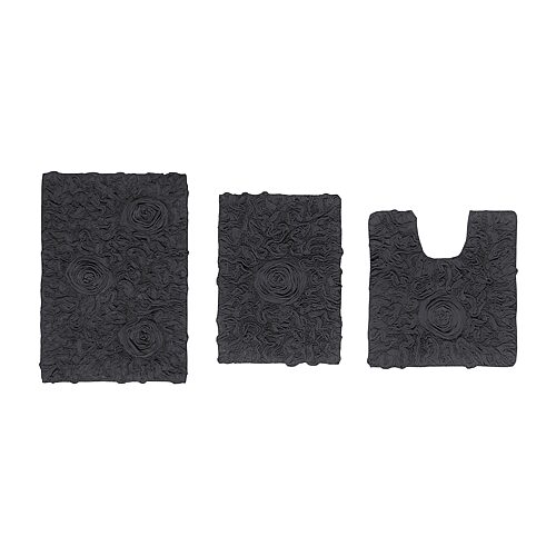 Home Weavers Bell Flower 3-Pc. Bath Rug Set - Grey