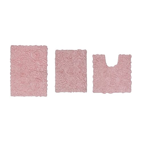 Home Weavers Bell Flower 3-Pc. Bath Rug Set - Pink