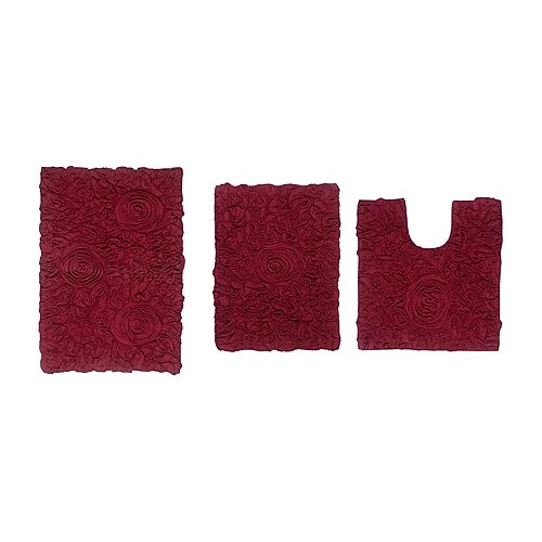 Home Weavers Bell Flower 3-Pc. Bath Rug Set - Red