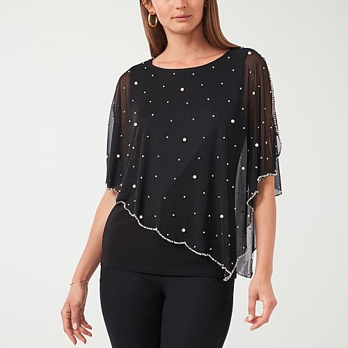 Click here for MSK Cape Womens Round Neck Short Sleeve Embellishe... prices