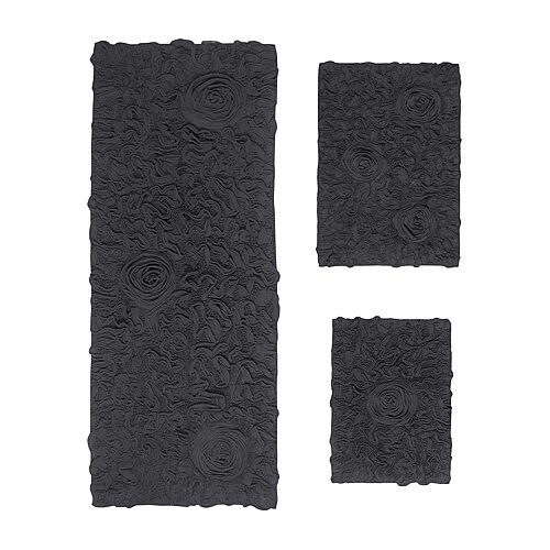 Home Weavers Bell Flower 3-Pc. Bath Rug Set - Grey