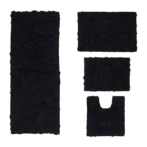 Home Weavers Bell Flower 4-Pc. Bath Rug Set - Black