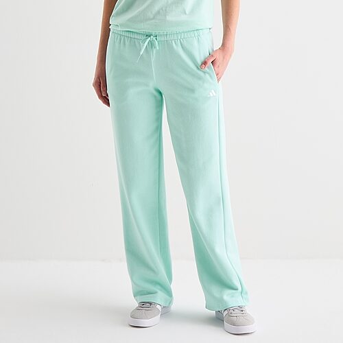 adidas Womens Essentials Feel Cozy Mid-Rise Open-Hem Pants - Halo Mint/White