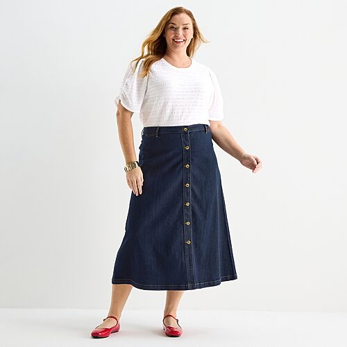 Click here for Liz Claiborne Womens Plus Mid Rise Long Denim Skir... prices